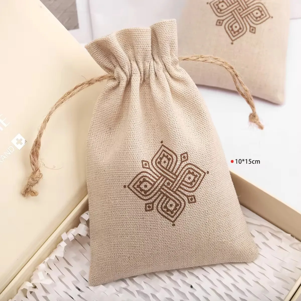 Linen Fabric Bag Small Drawstring Bag Custom Logo Shoe Packaging Dust ...