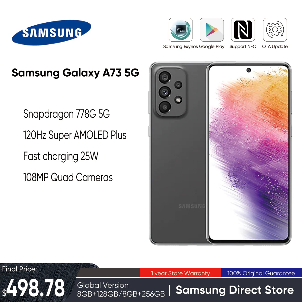 Samsung Galaxy A73 A736BDS 5G Smartphone Snapdragon 778G 120Hz Super ...