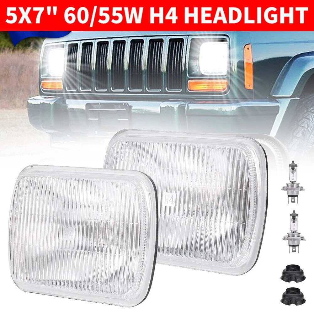 1-Pair-5X7-H4-Headlight-Kit-Rectangle-Headlamp-Halogen-Bulb-For-Nissan ...