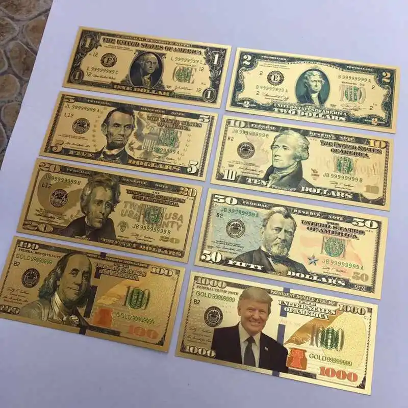 8PC Donald Trump Gold Dollar Bill Full Set Gold Banknote USD 1/2/5/10 ...