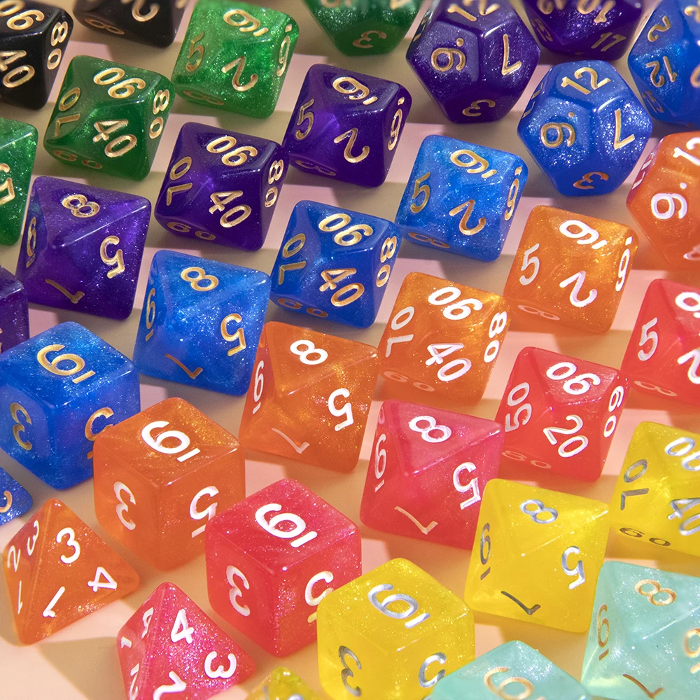 Glitter Effect Dice Set 7pcs Acrylic Polyhedral Dice for DND TRPG COC ...
