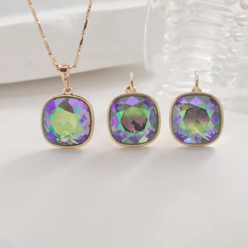 Fashion Square Jewelry Sets Bridal 12mm Austrian Crystal Necklace Set ...