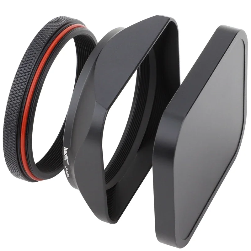 Haoge LH-X200B Square Metal Lens Hood Black With Cap And 49mm Adapter Ring for Fuji Fujifilm ...
