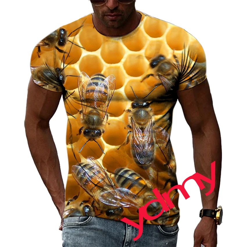 New Tide Fashion Summer Beehive Picture Bee Casual Print Tees Hip Hop ...