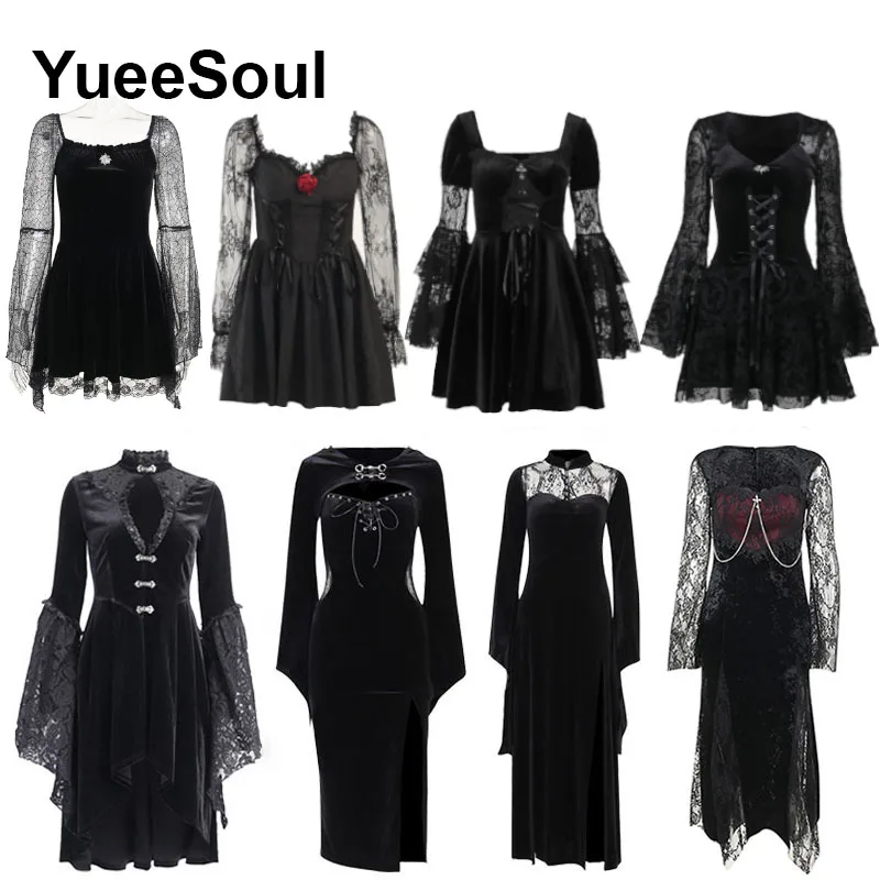 Vestido-g-tico-Grunge-Punk-para-mujer-prenda-de-manga-larga-con-encaje ...