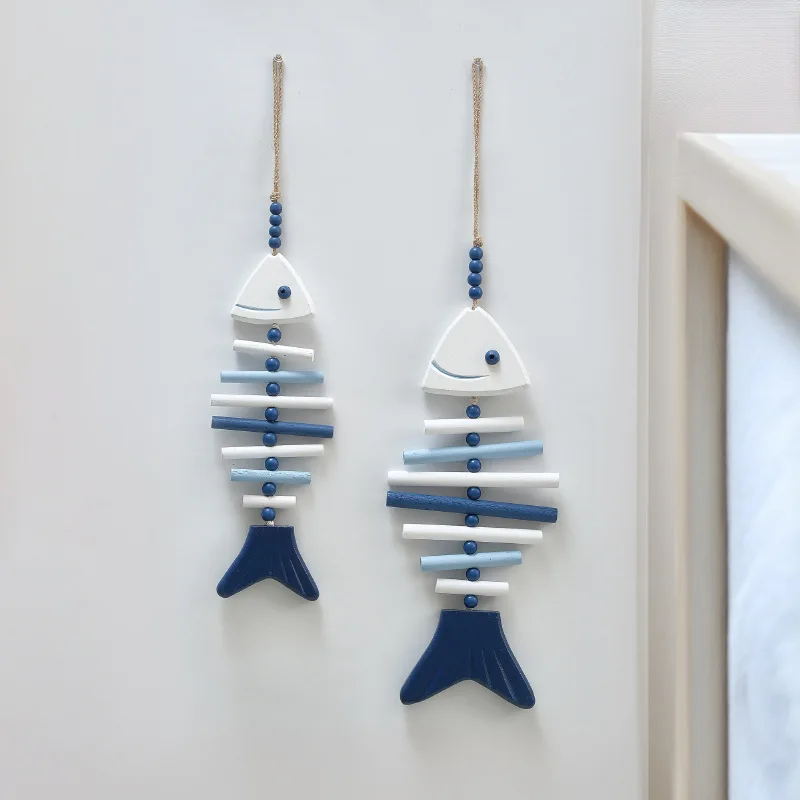 Decorative-Wooden-Fish-Bones-Wall-Hanging-White-Blue-Ocean-Style-Theme ...