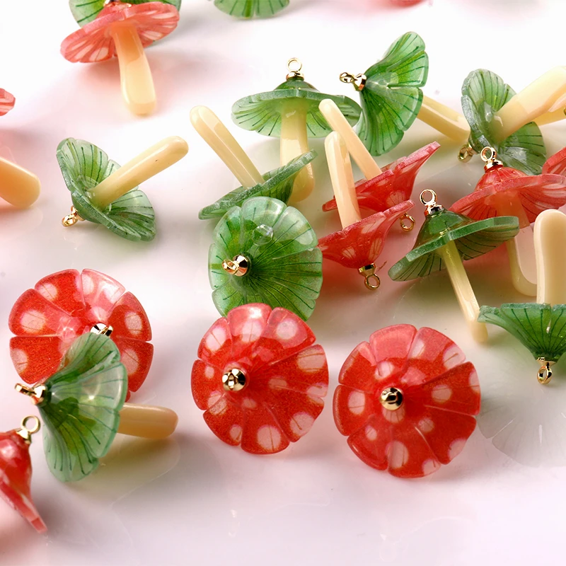 6pcs Green Red Mushroom Shape Charms Pendant for Earring Necklace ...