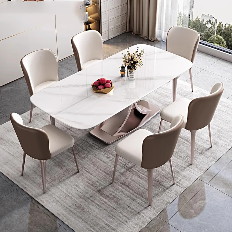 White-Marble-Dining-Room-Sets-6-Person-Eclectic-Luxurious-Kitchen-Table ...