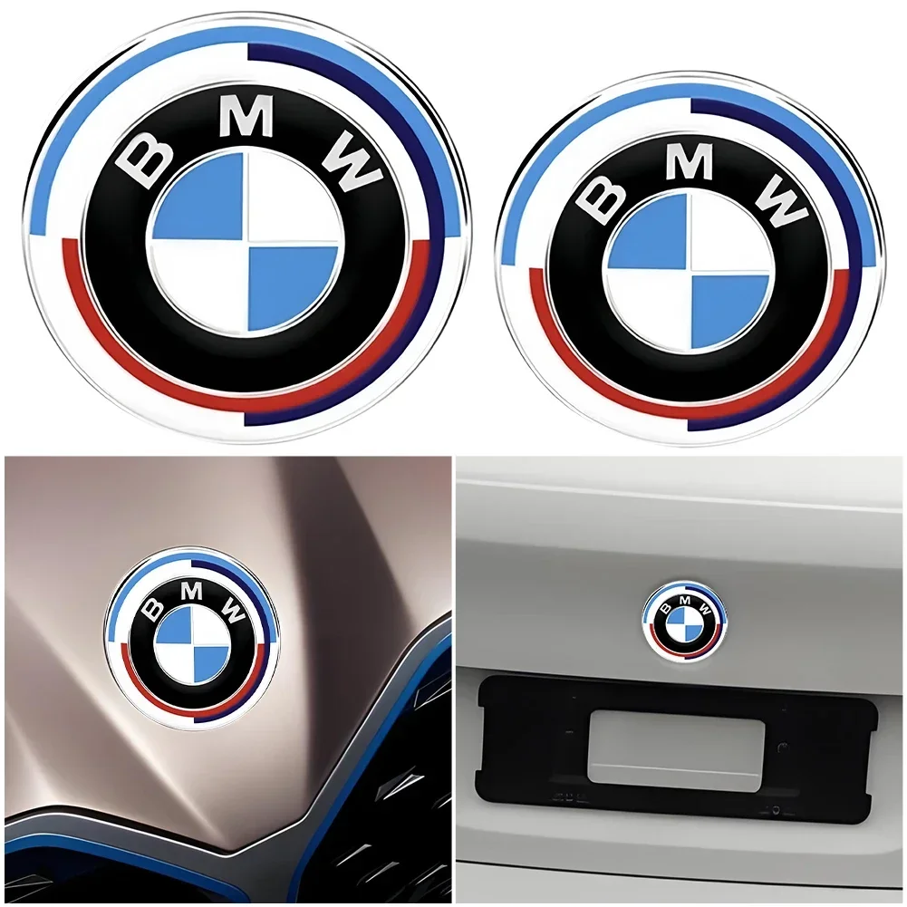 For-BMW-Heritage-50-Years-2Pcs-Front-Bonnet-Rear-Tailgate-Emblem-82MM ...