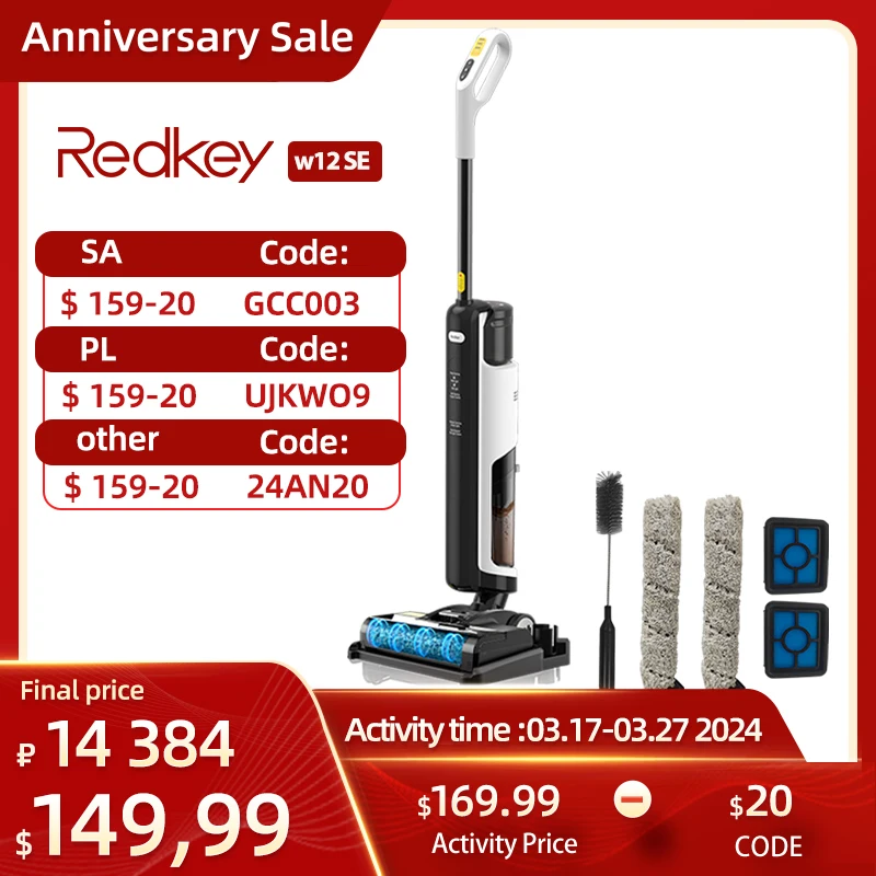 Redkey W12 SE Wet Dry Vacuum Cleaner Cordless Smart Mop Washing Multi ...