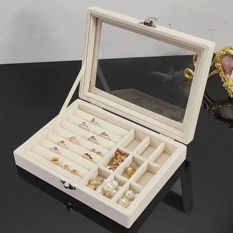 Jewelry Carrying Case with Velvet Lining and Clear Lid - Ring Earring ...