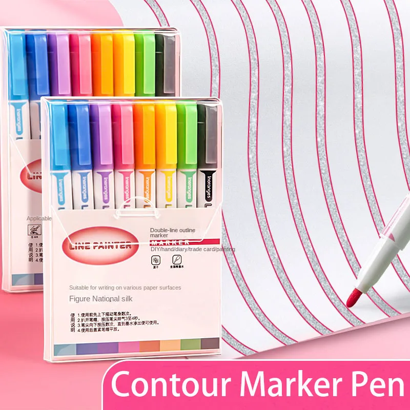 8-9-12-24-Highlighter-Color-Double-Line-Contour-Pens-Contour-Marker ...