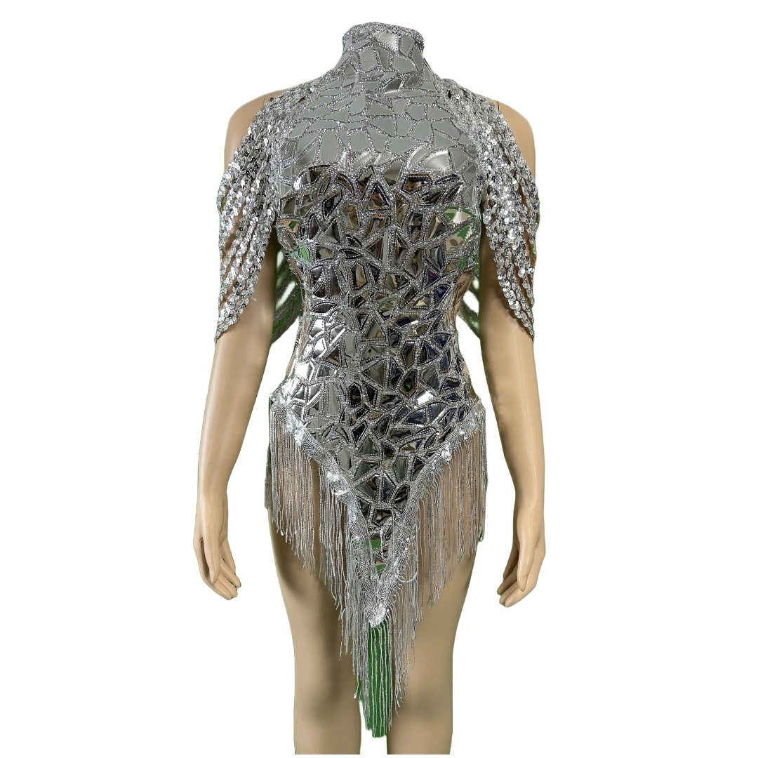 Sparkly-Silver-Sequin-Women-Dress-Showgirl-Party-Show-Performance-Drag ...