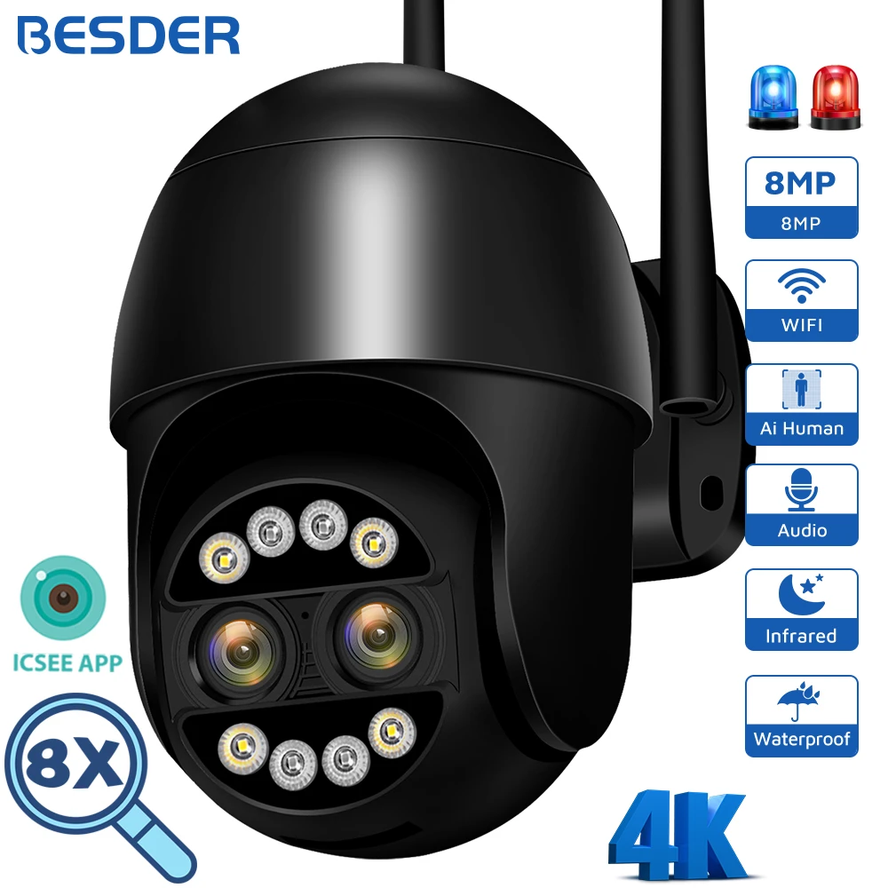 4K 8MP PTZ WiFi Ip kamera Dual Objektiv Auto Tracking Nachtsicht 8X Digital Zoom Sicherheit ...