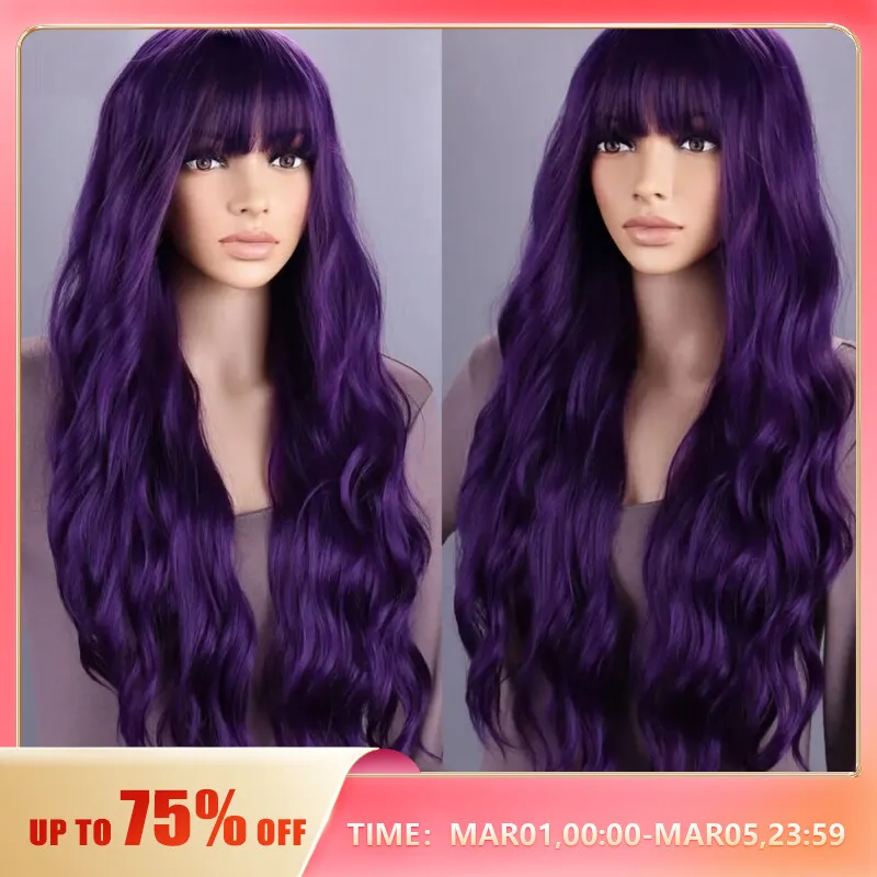 Peruca-roxa-longa-com-Franja-para-mulheres-peruca-ondulada-encaracolada ...