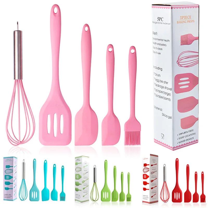 5pcs-Silicone-Kitchen-Utensils-Set-Cream-Butter-Cake-Spatula-Mixing ...