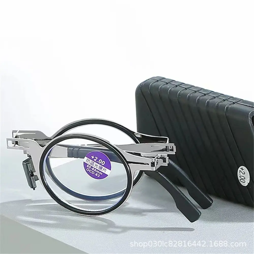 Portable Folding Reading Glasses Men Metal Round Anti Blue Light ...