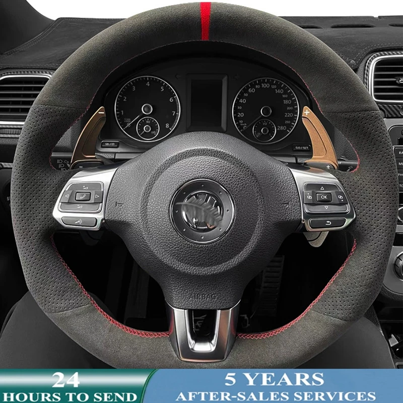 Customized Car Steering Wheel Cover Black Suede For Volkswagen Golf 6 ...