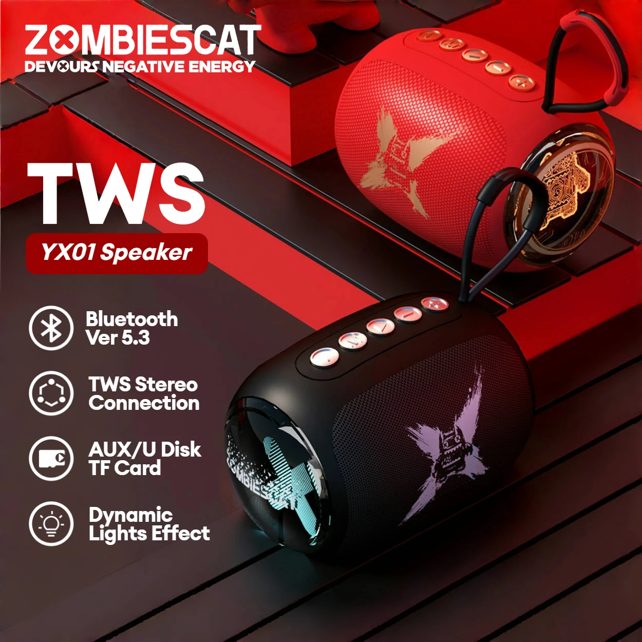 Zombie-Cat-Hautr-usBluetooth-portables-TWS-lumi-res-dynamiques-sons ...