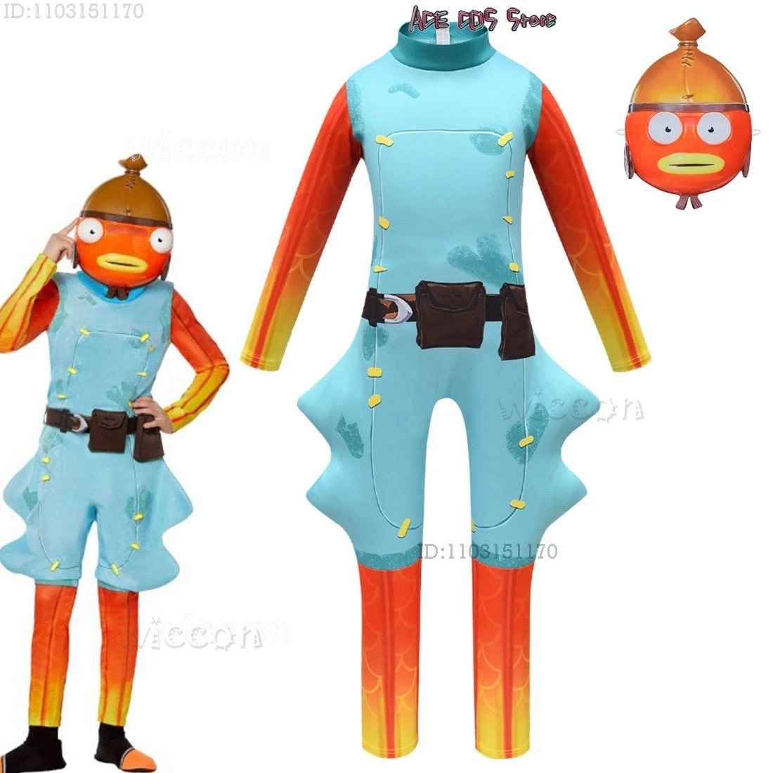 Game Skin Outfit Fish stick Fish Cosplay Jumpsuit 110-150cm Kids ...