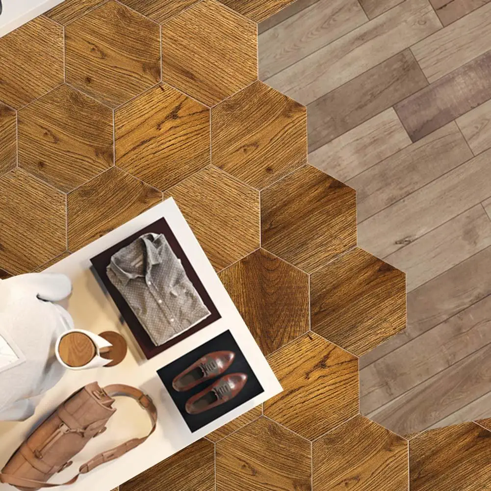 Simulation-Hexagon-Floor-Sticker-Imitation-Wood-Grain-Self-adhesive ...