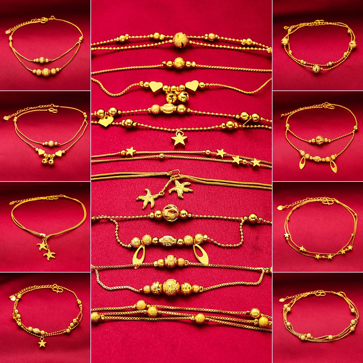 Non-fading Thick Plated Gold Color Double Layer Anklets For Women Foot ...