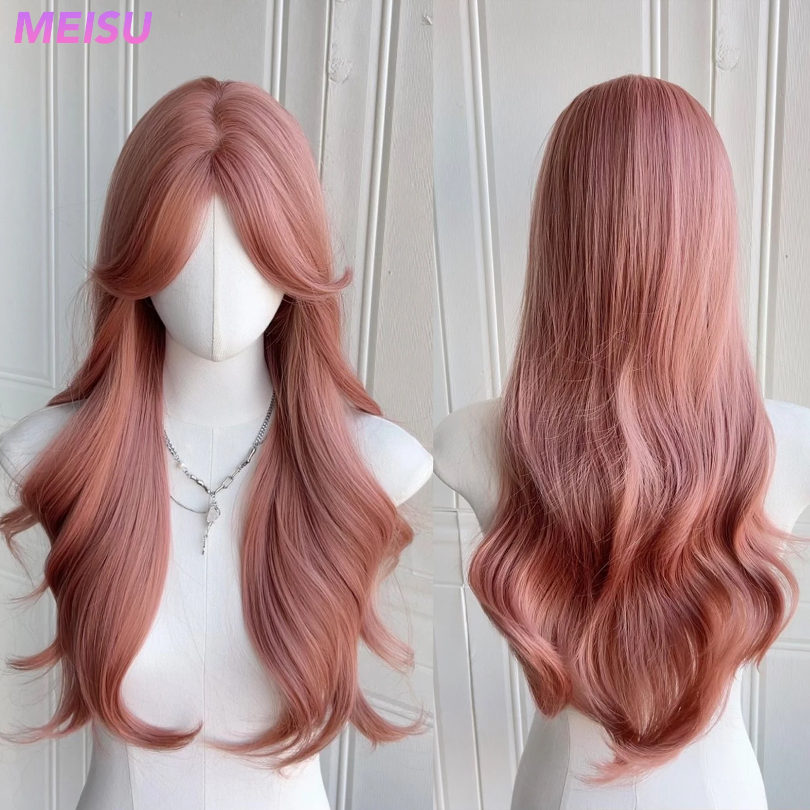 MEISU 24 Inch Pink Curly Synthetic Wig Heat-Resistant Natural Smooth ...