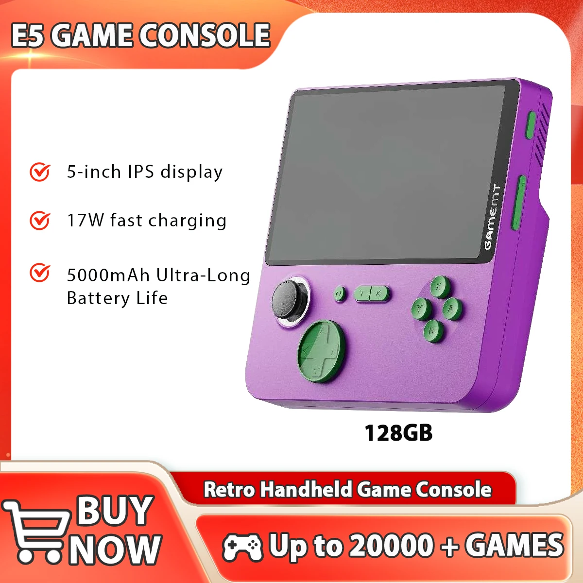E5 Handheld Game Console 5-inch IPS Screen 5000mAh 128Gb Hall-Effect ...