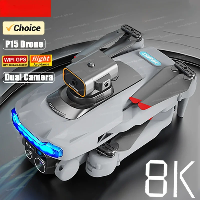 P15 GPS profissional Drone, WiFi, FPV, Motor sem escova, Dual 8K HD ...