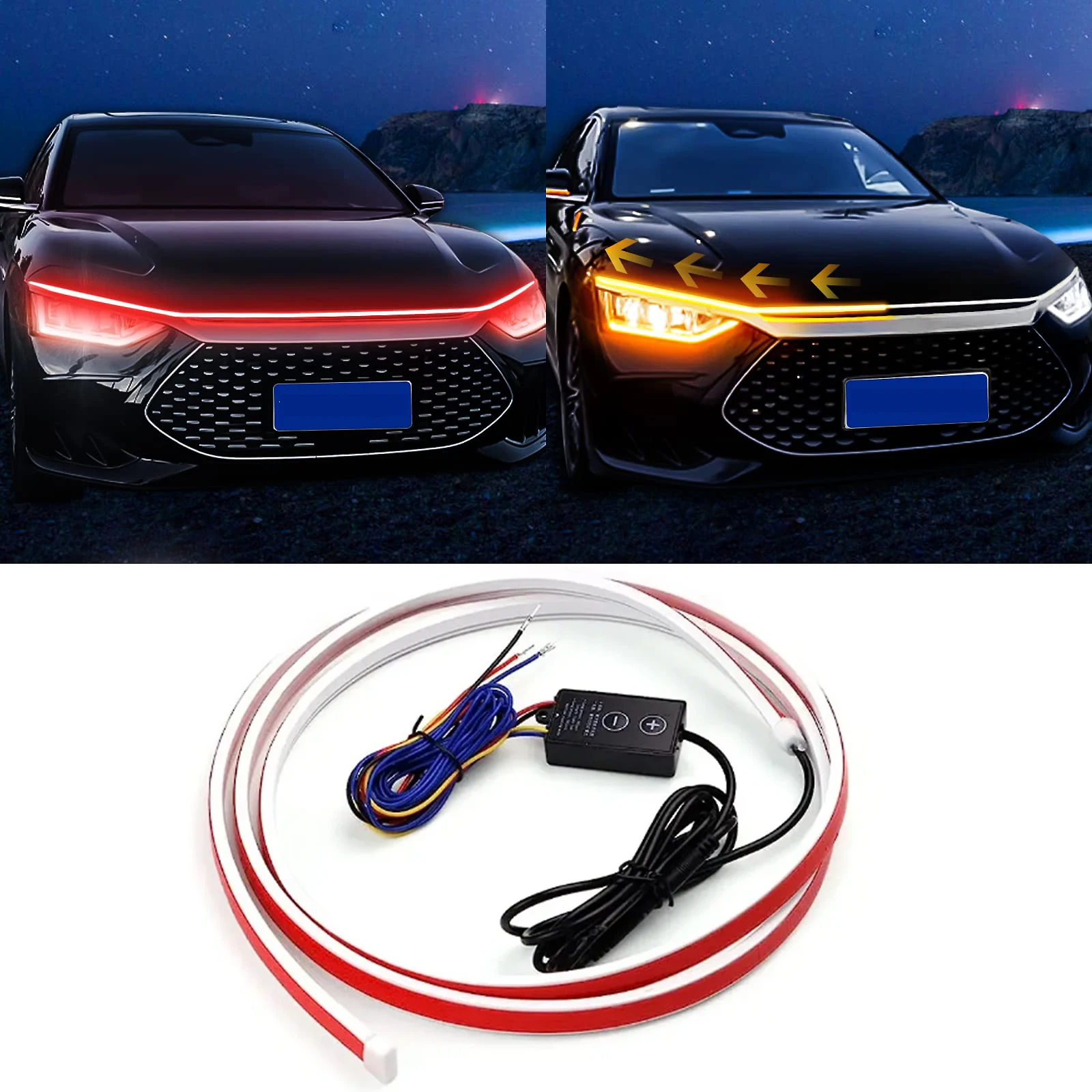 LED Car Daytime Running Light Strip Start Scan Yellow Turn Signal ...