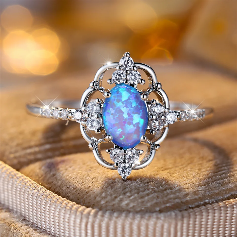 Opal Wedding Ring Set Oval Cut Opal Engagement Rng Vntage Rose Gold Unque Engagement Rng ...