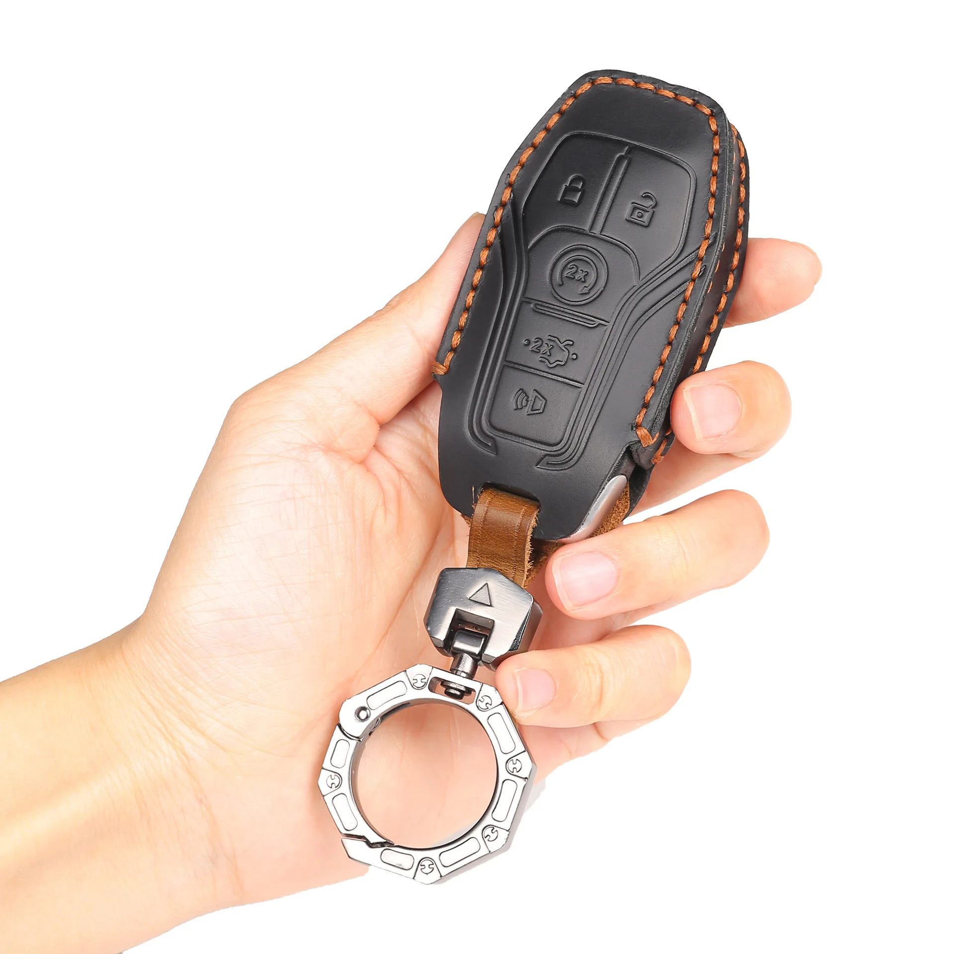 4-5-Bottons-Leather-Car-Key-Case-Cover-Keychain-for-Ford-Fusion-Mondeo ...