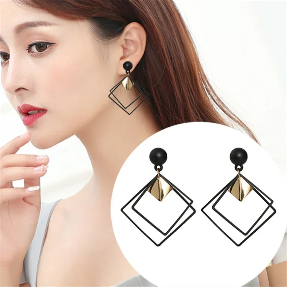 2024-Retro-Korean-Hombus-Bezel-Alloy-Drop-Earrings-For-Wedding-Party ...