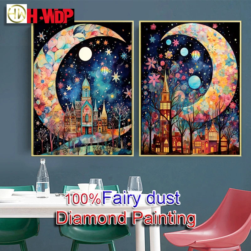 Moon 100% ab Diamond Painting ab CrystalLandscape Diamond Embroidery ...
