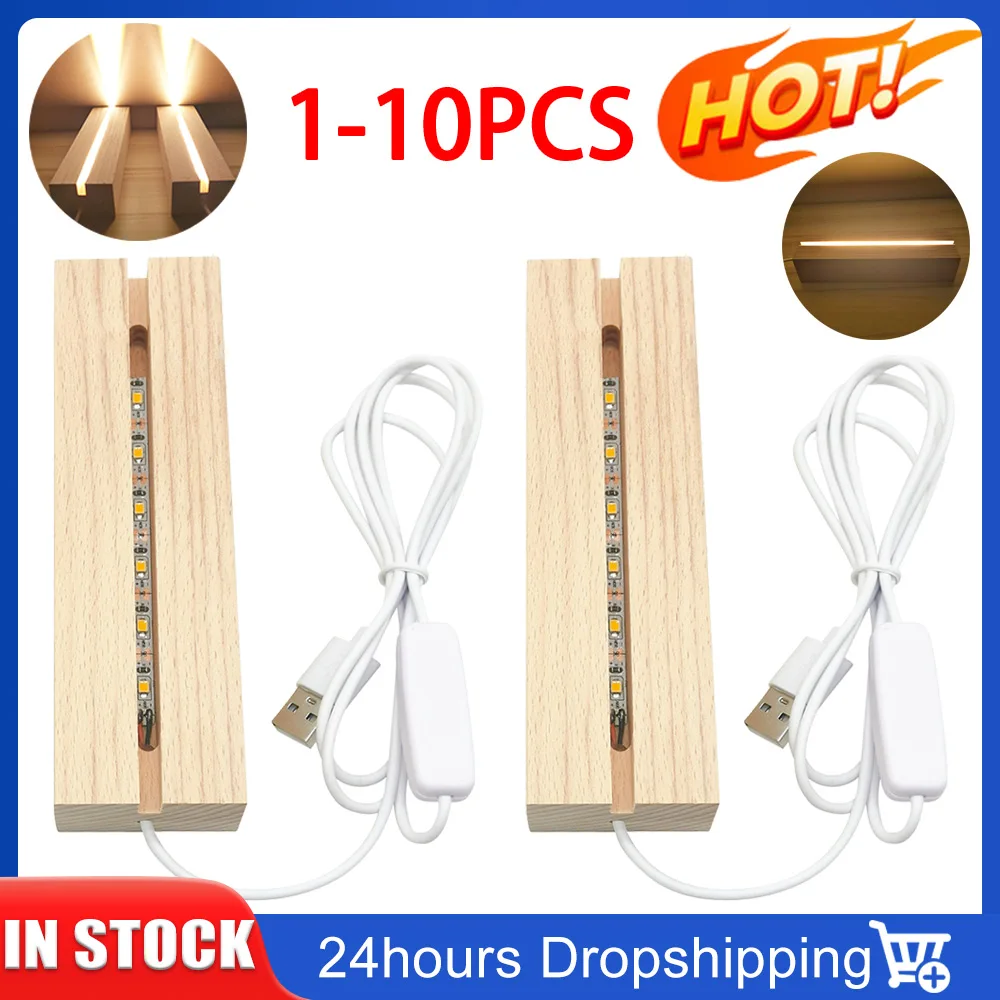 1-10PCS-LED-Wood-Light-Display-Crystal-Wooden-Light-Base-Stand-Acrylic ...