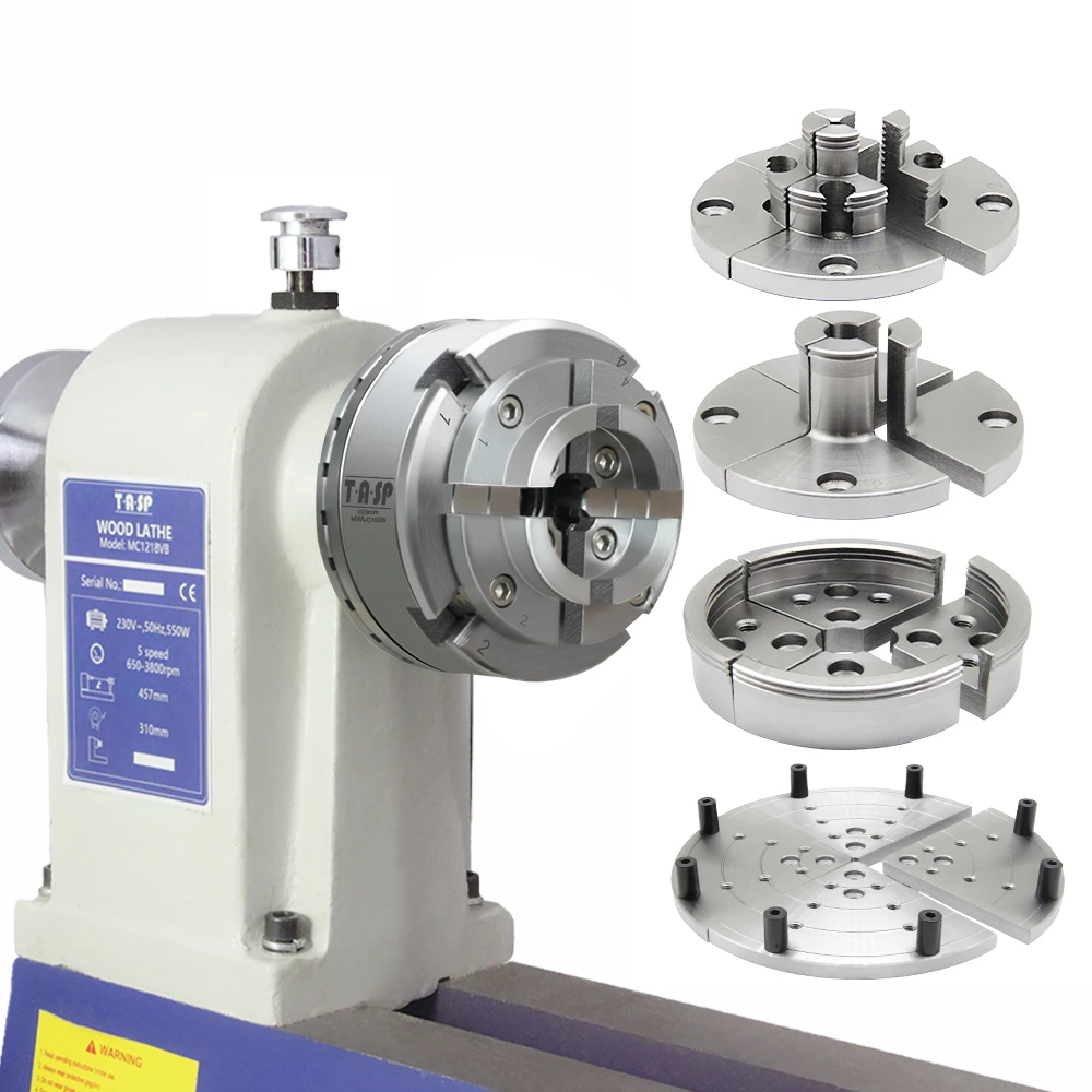 4" Wood Lathe 4 Jaw Self-centering Scroll Chuck 100mm Thread M33 M18 1"x8tpi Woodturning Chuck ...