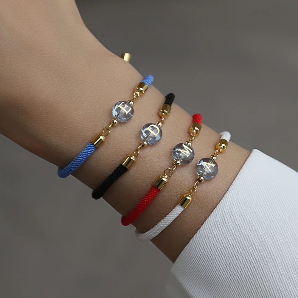 2023 New Fashion Blue A-Z Letter Bracelets Women Colorful Adjustable ...