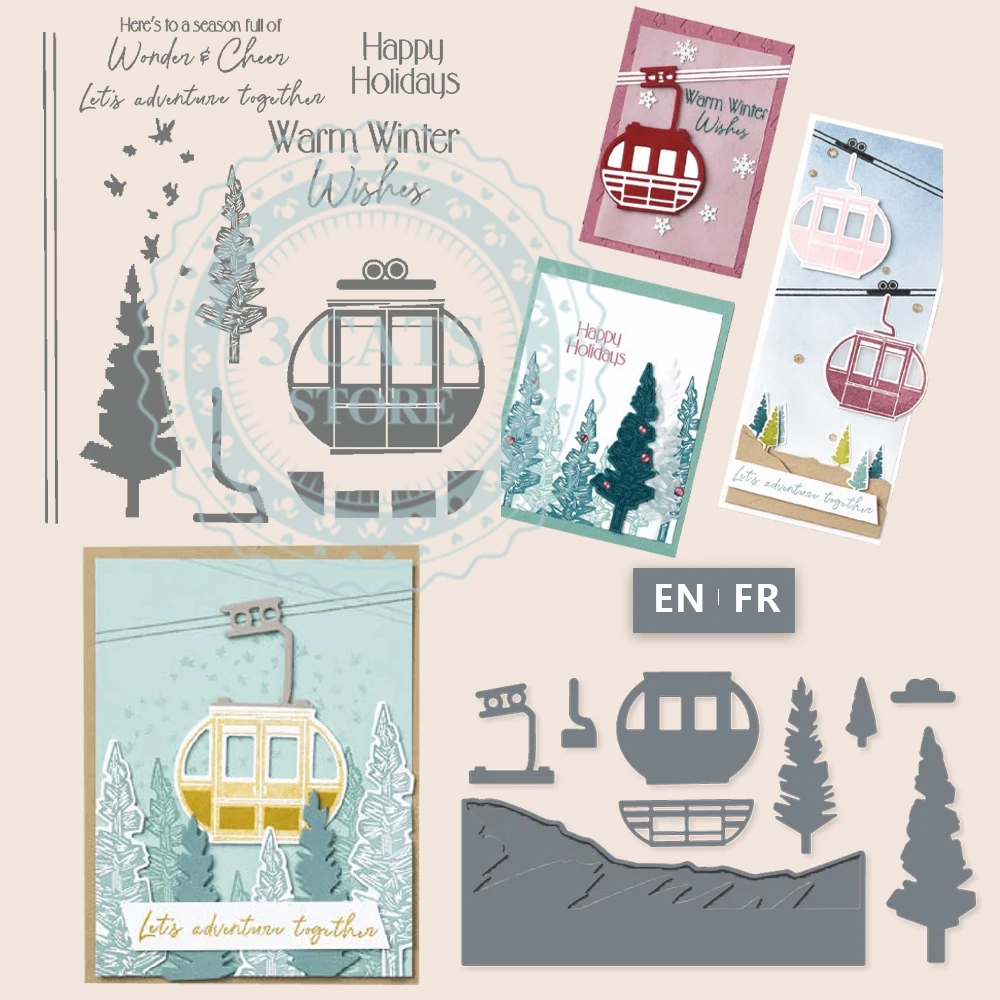 MP814-Christmas-Cable-Car-Metal-Cutting-Dies-And-Clear-Stamps-For-DIY ...