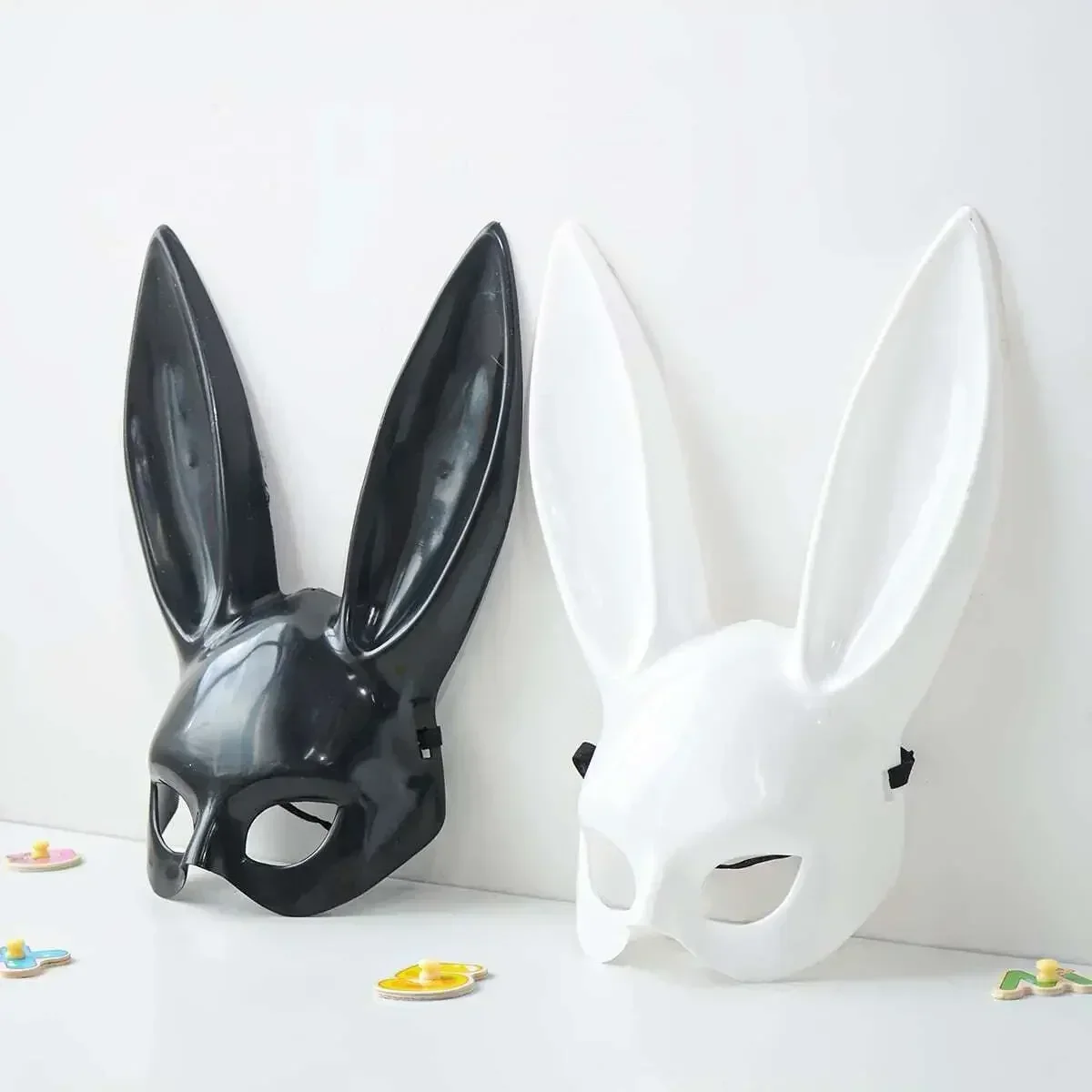 Black-White-Long-Ears-Rabbit-Halloween-Mask-Decoration-Bunny-Costume ...