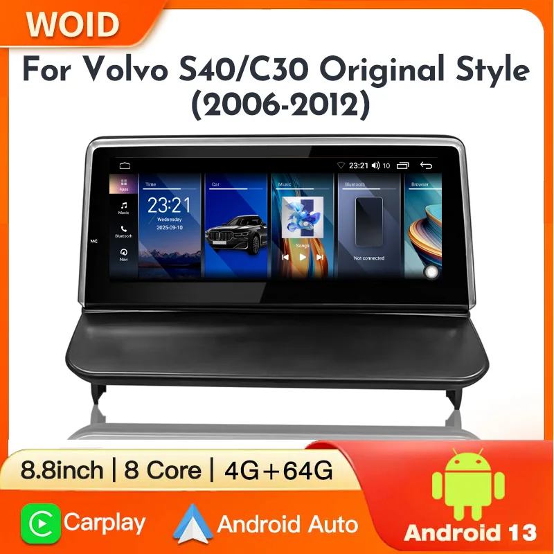 Android Auto Carplay screen For Volvo C30 S40 V50 C70 2006 - 2012 Car ...