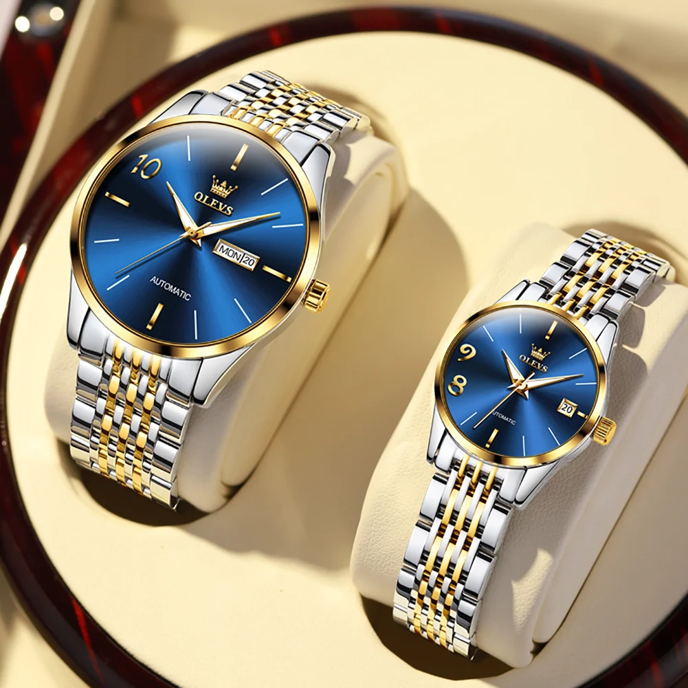 Olevs New Fashion Couple Mechanical Watches Waterproof Luminous Luxury ...