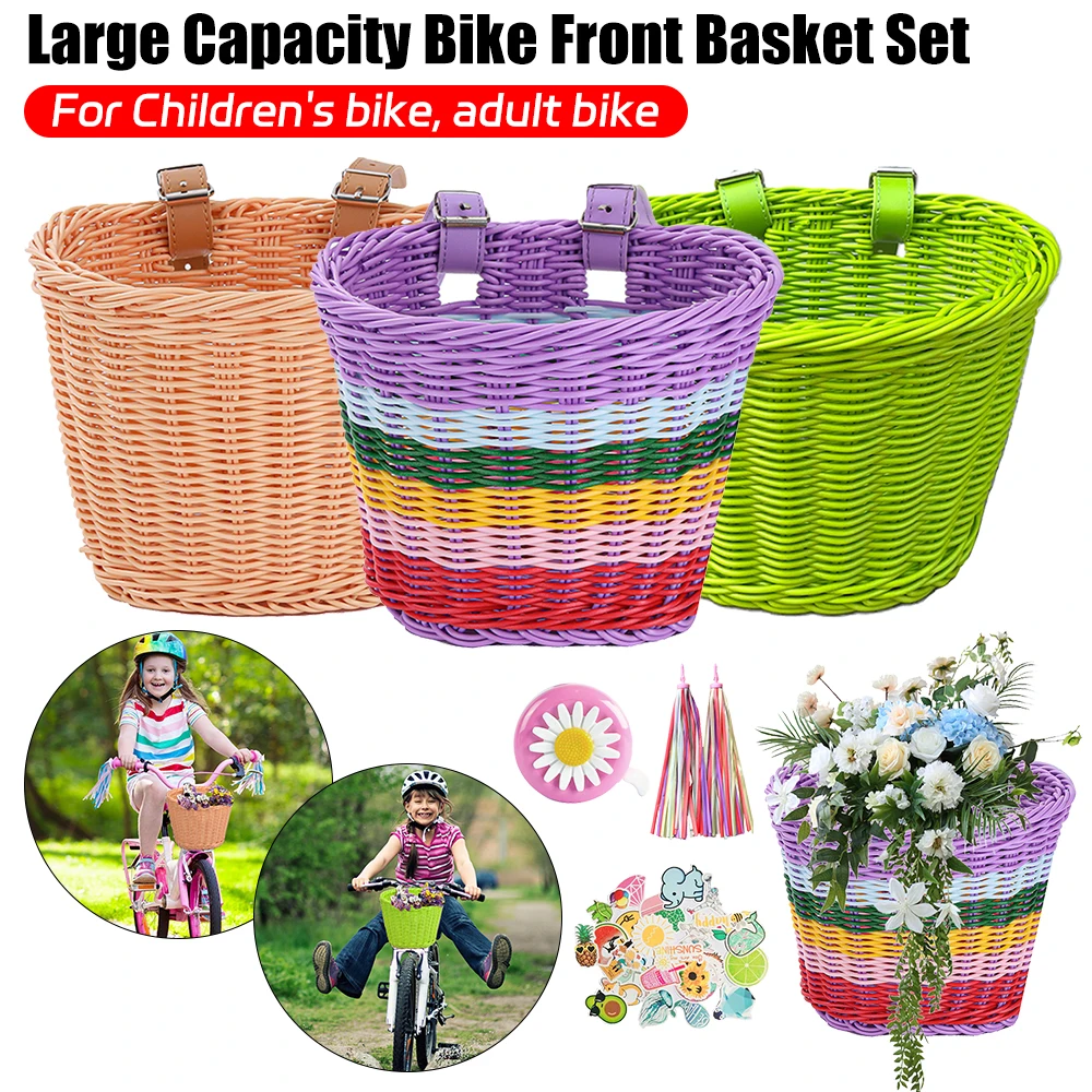 4-pcs-set-Bicycle-Basket-Rattan-Woven-Bike-Storage-Front-Handlebar ...