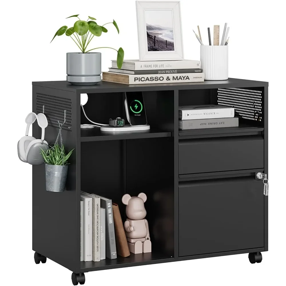 Office-File-Cabinet-on-Wheels-Mobile-Storage-Cabinets-Printer-Stand ...