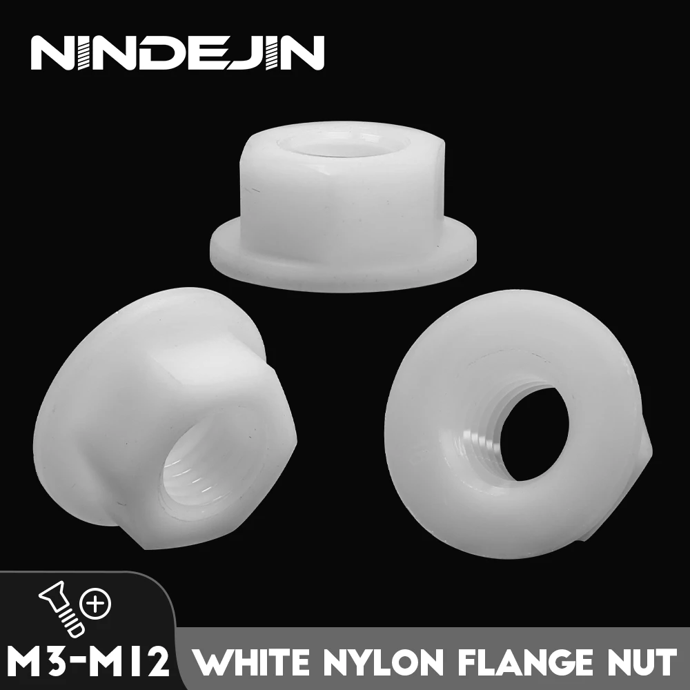 NINDEJIN-10-50pcs-White-Nylon-Hexagon-Flange-Nut-M3-M4-M5-M6-M8-M10-M12 ...