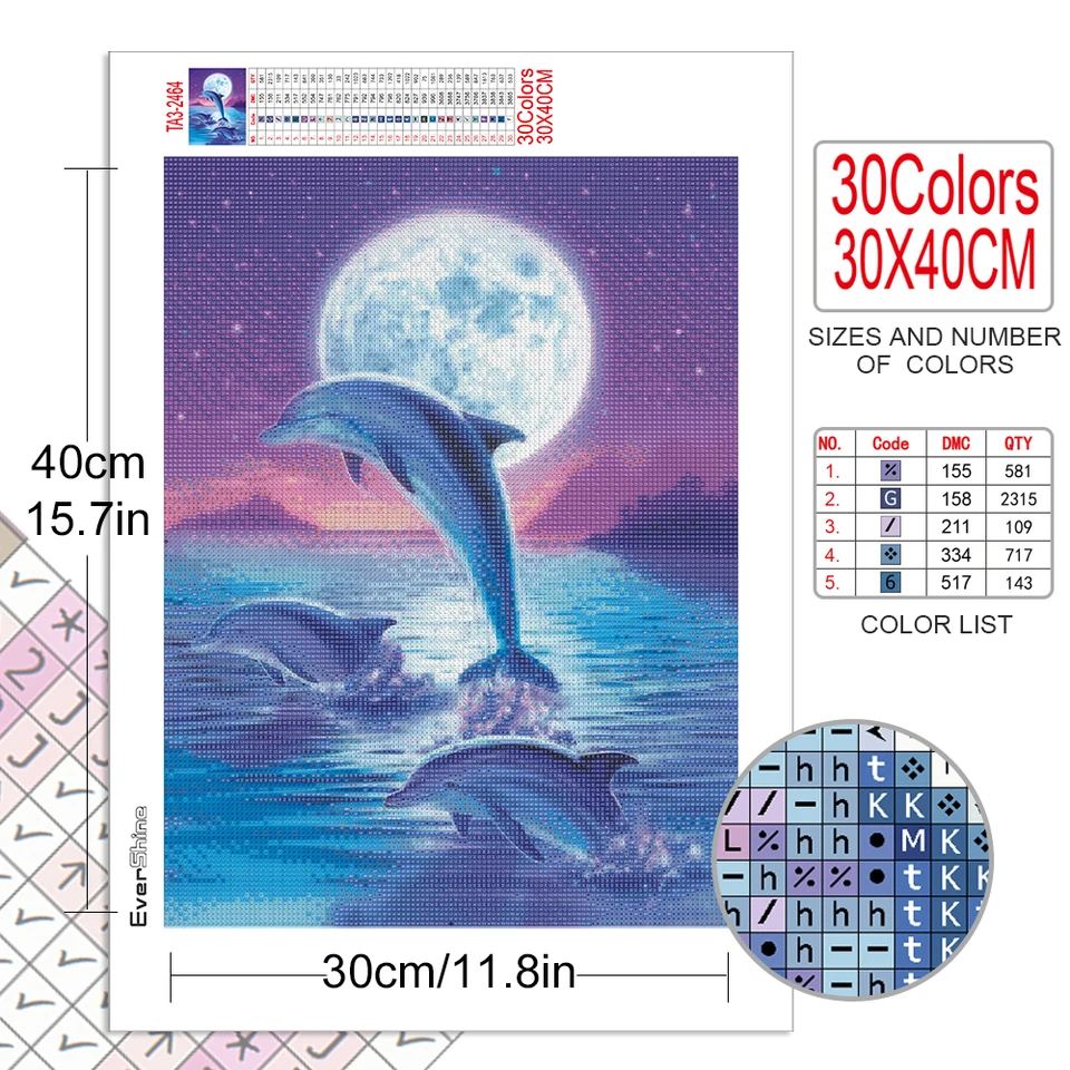 5D Diamond Painting Kit Completo, Delfín Flor De Cerezo DIY Pintura