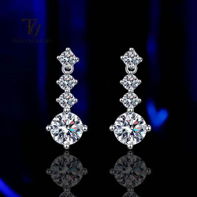 TY classic S925 Silver Moissanite Drop Earrings for Women 2 Carat D ...