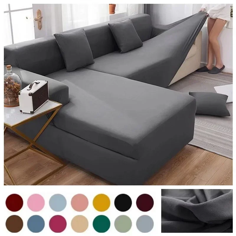 Solid Color Sofa Covers for Living Room Elastic Sofa Cover L Shaped ...
