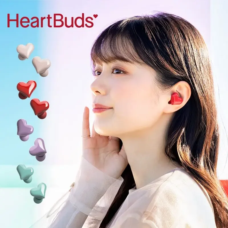Wireless-Earbuds-Bluetooth-Earphones-Heart-Buds-Women-Fashion-Pink-TWS ...