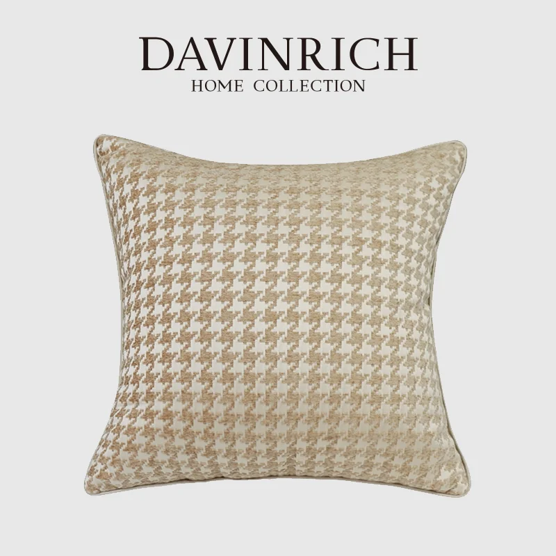 DAVINRICH-Champagne-Houndstooth-Pattern-Jacquard-Pillowcase-Modern ...