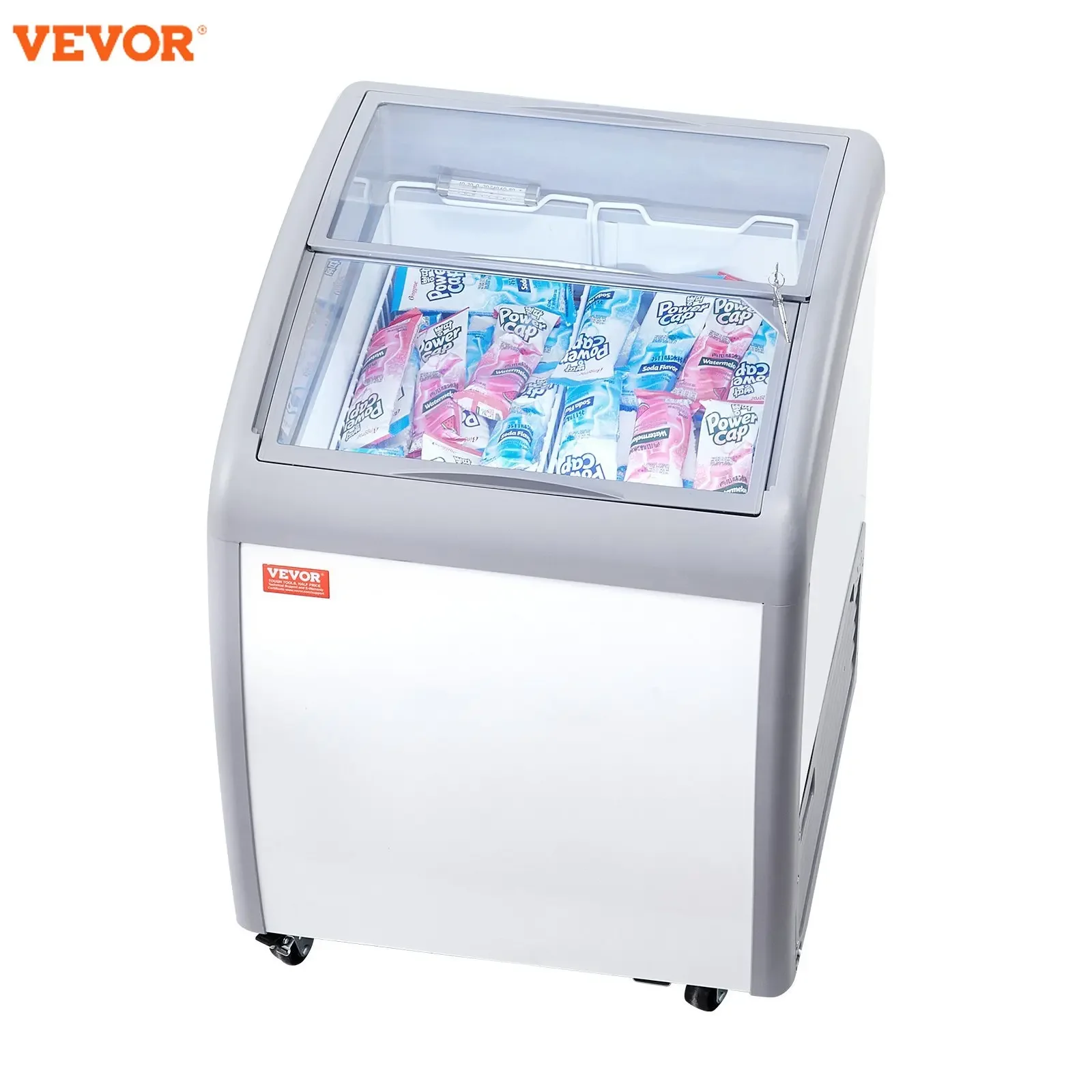 VEVOR-Commercial-Ice-Cream-Display-Case-Chest-Freezer-Mobile-Glass-Top ...